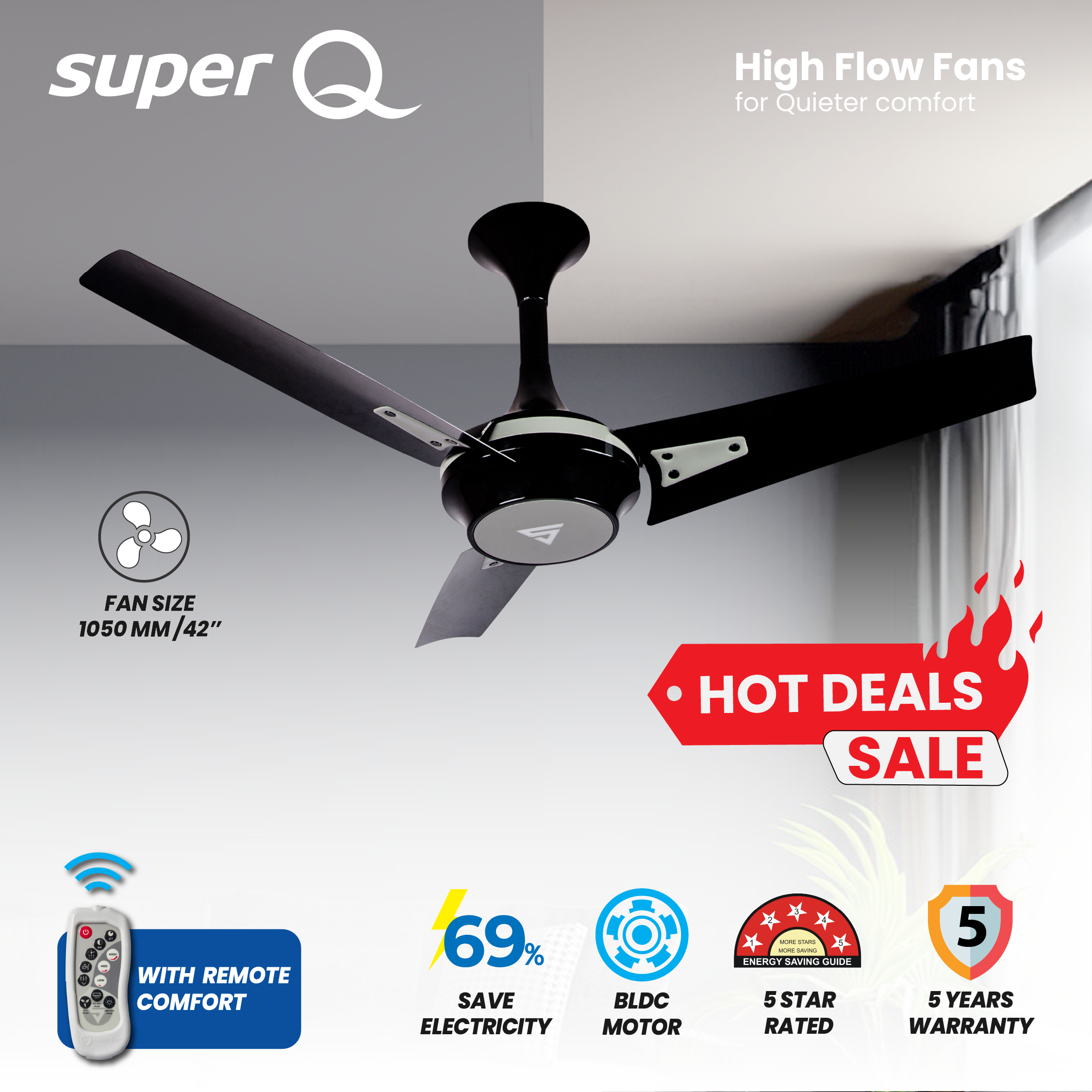 Super Sevak BLDC Ceiling Fan|1200mm|5 year warranty| 5 star rated ...